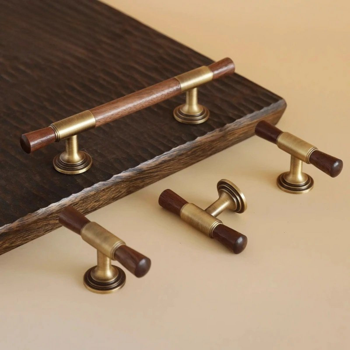 Wood & Brass | Cabinet Pull Handles | Antique Brass | Mid Century ...